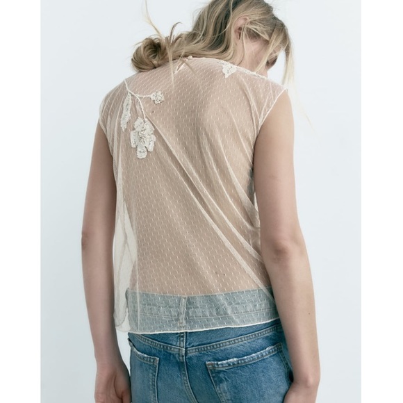 Zara | Tops | Zara Floral Embroidered Tulle Top | Poshmark